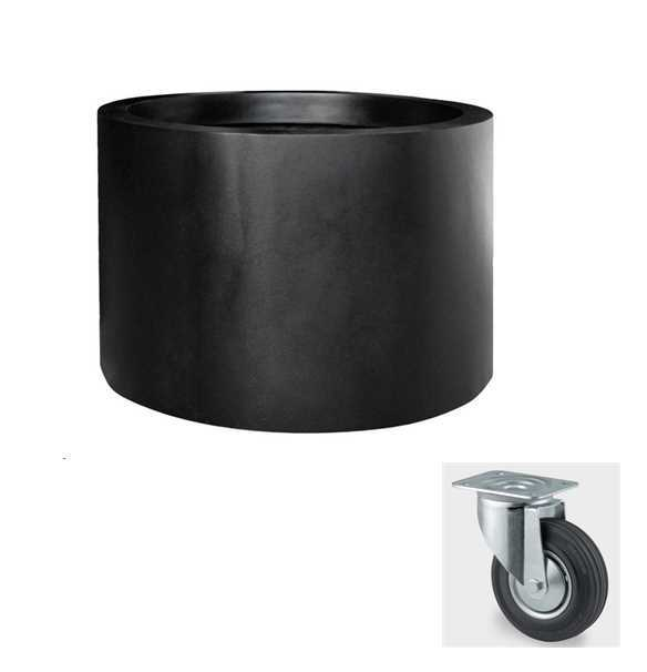 Stor Rund Plantekumme Med Hjul - Sort eller Grå Krukke I Glasfiber