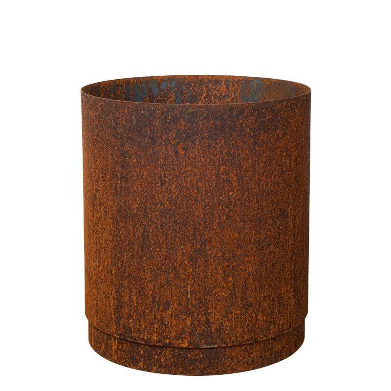 Stor Rund Krukke I Rust - Corten Stål H.75xØ.80cm Med Hjul