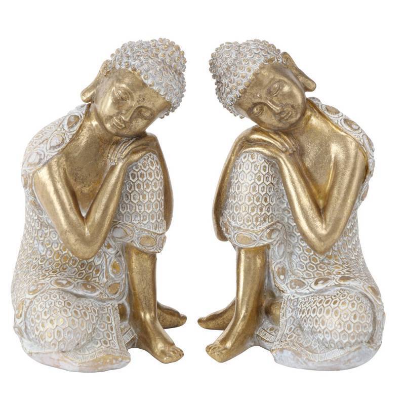 Buddha Figurer I Guld / Sand Farve - Sovende Buddhaer I Sæt