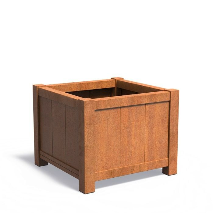 Stor Firkantet Plantekasse Med Ben I Corten Stål Rust - 100x100cm